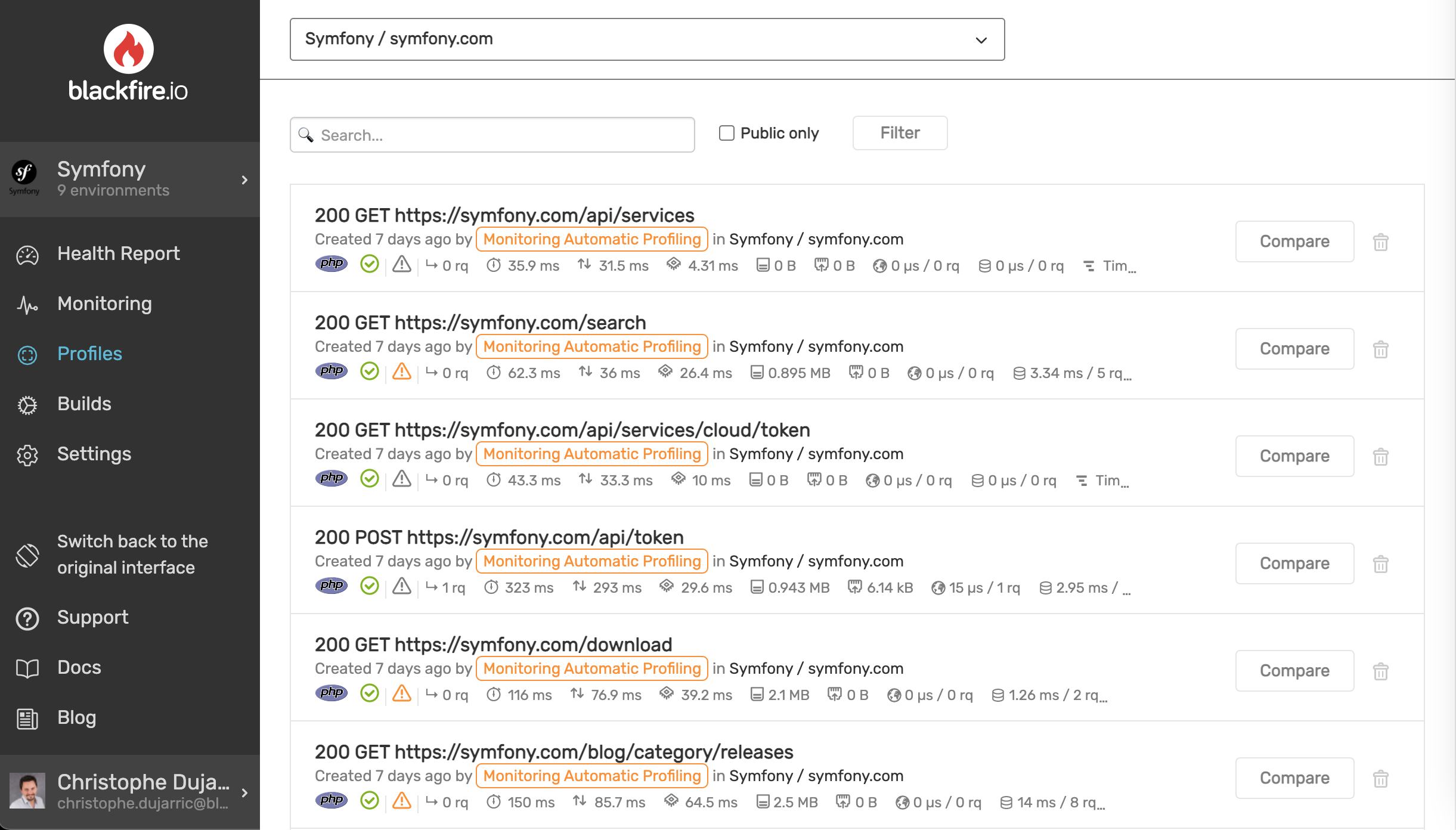 New User Interface | Blackfire.io Le Blog | Fire up your PHP Apps Performance